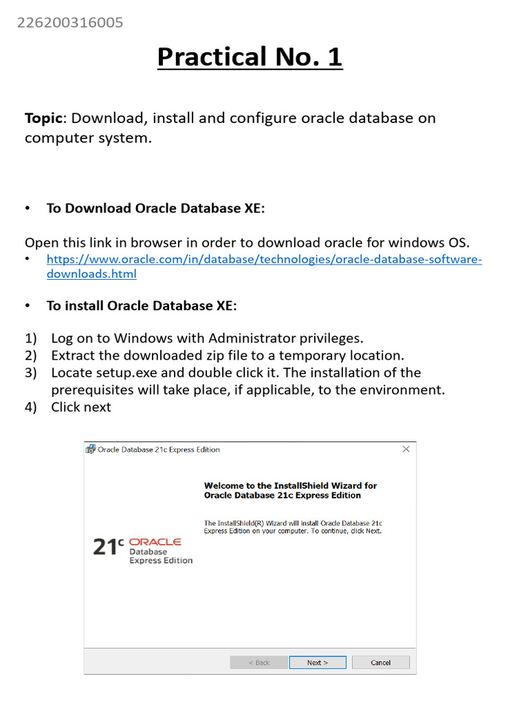 Install Oracle Database XE on Windows | PDF