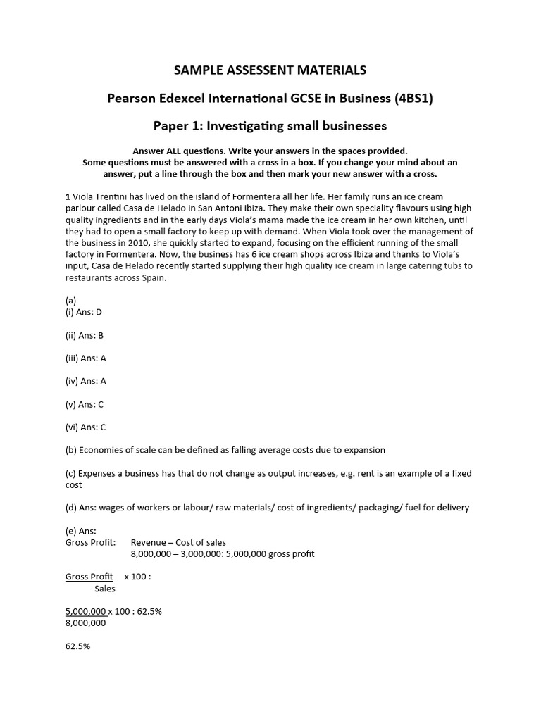 Edexcel IGCSE Business Sample Paper 1 | PDF | Employment | Profit ...