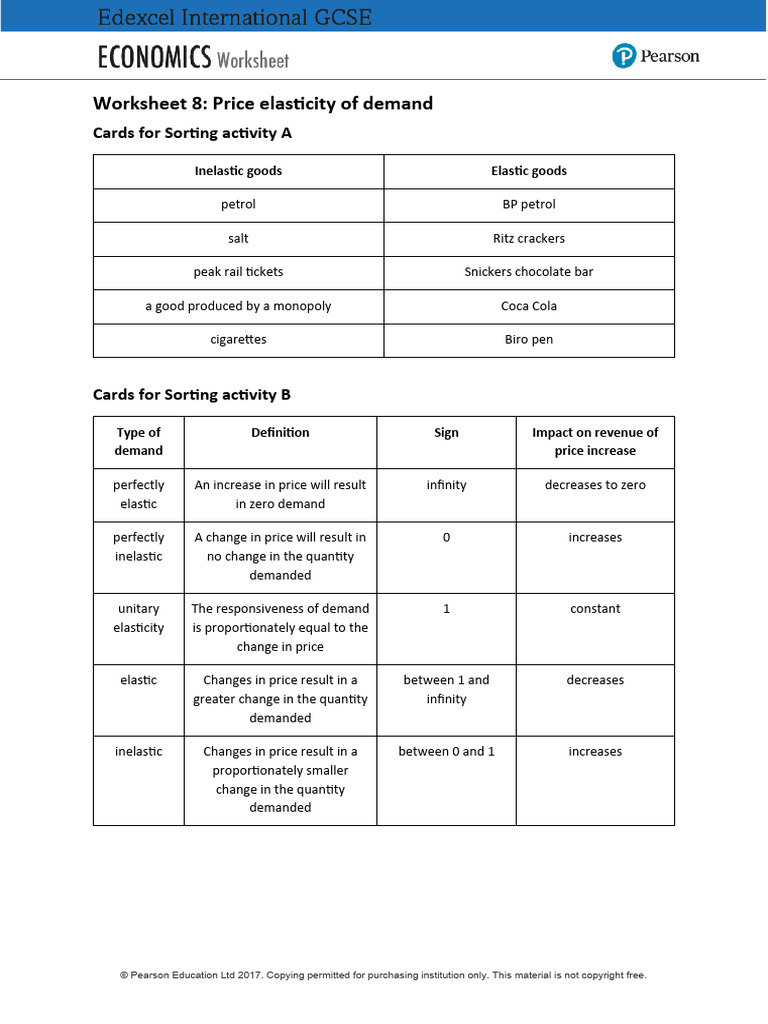 Igcse Eco Worksheet 08 Price Elasticity of Demand | PDF