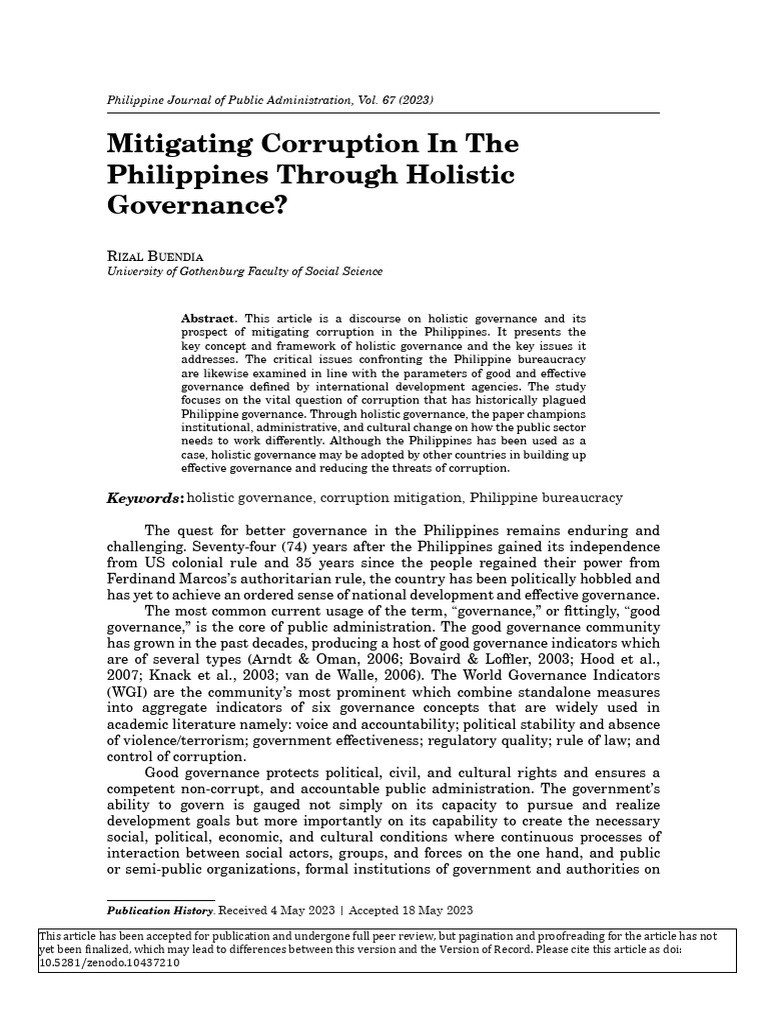 Holistic Governance to Combat Corruption | PDF | Governance | Corruption