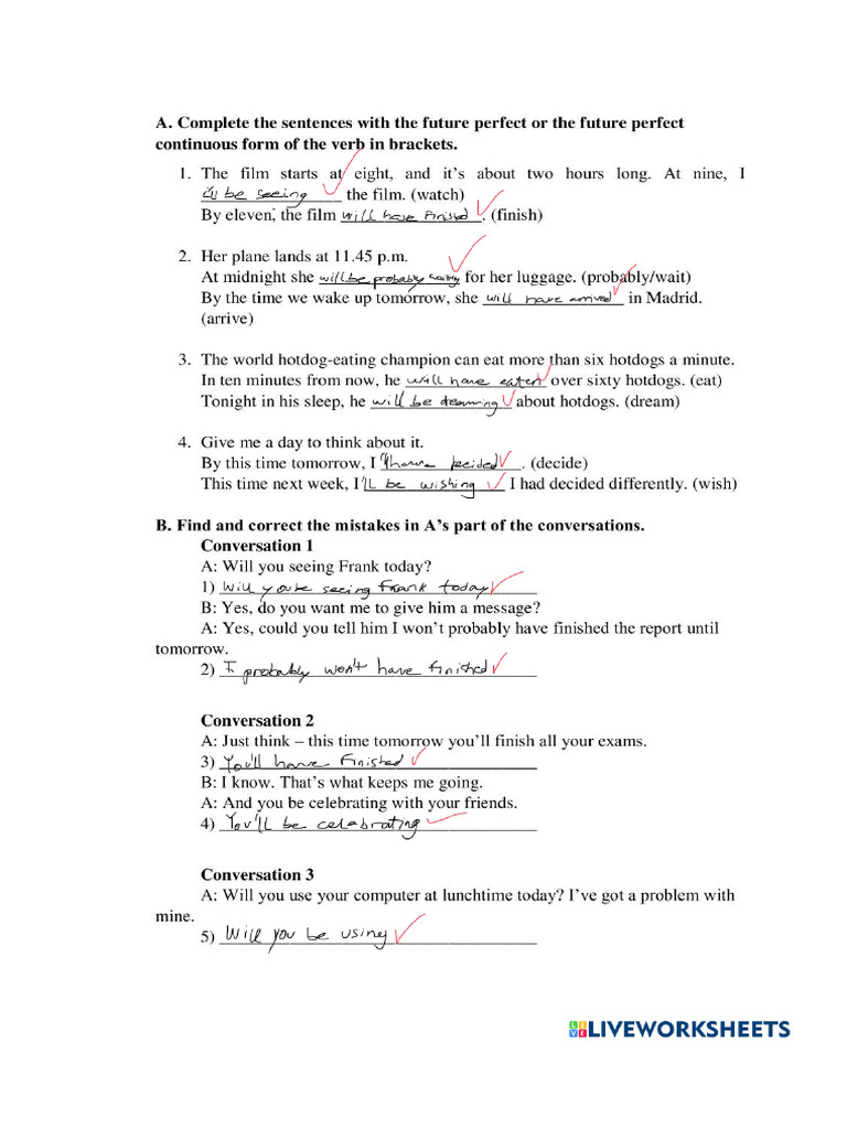 Future Perfect and Future Perfect Continuous Exercises | PDF