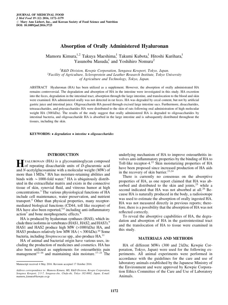 Oral Hyaluronan Absorption Study | PDF | Science & Mathematics | Technology & Engineering