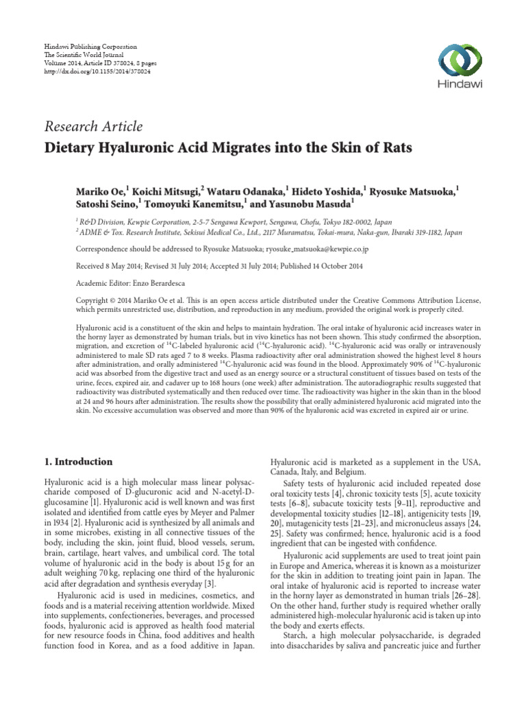 Dietary Hyaluronic Acid Migrates Into The Skin of Rats | PDF | Human ... Dietary Hyaluronic Acid Migrates Into The Skin of Rats | PDF | Human ...