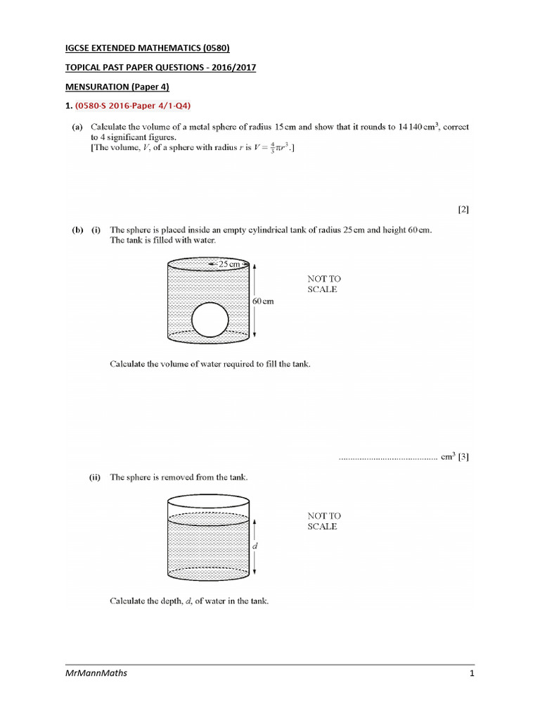 IGCSE Mensuration Past Paper Questions | PDF