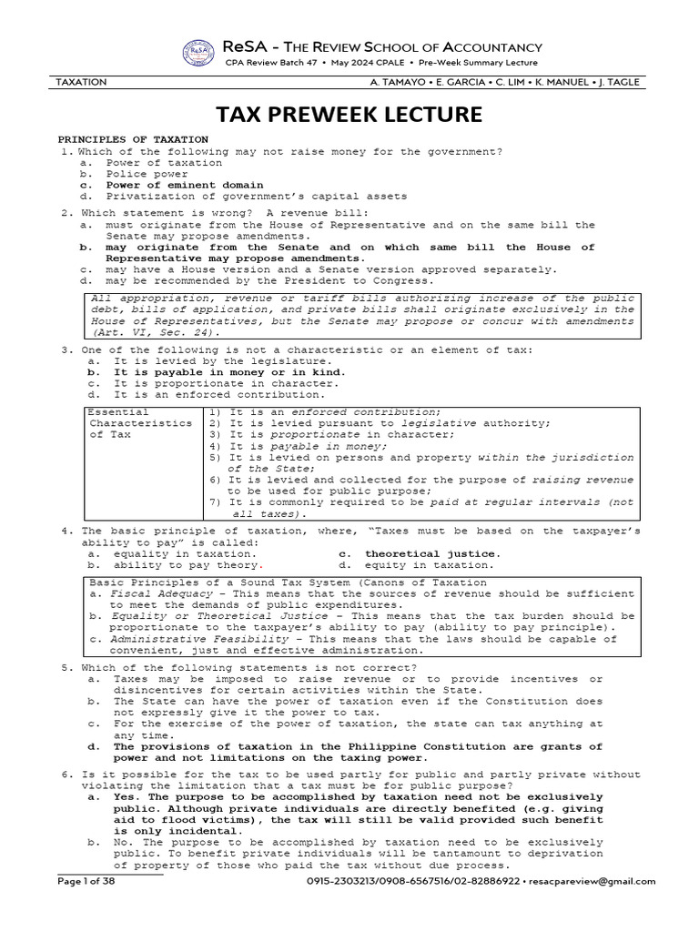 TAX Preweek (B47) - With Key | PDF | Taxes | Gross Income