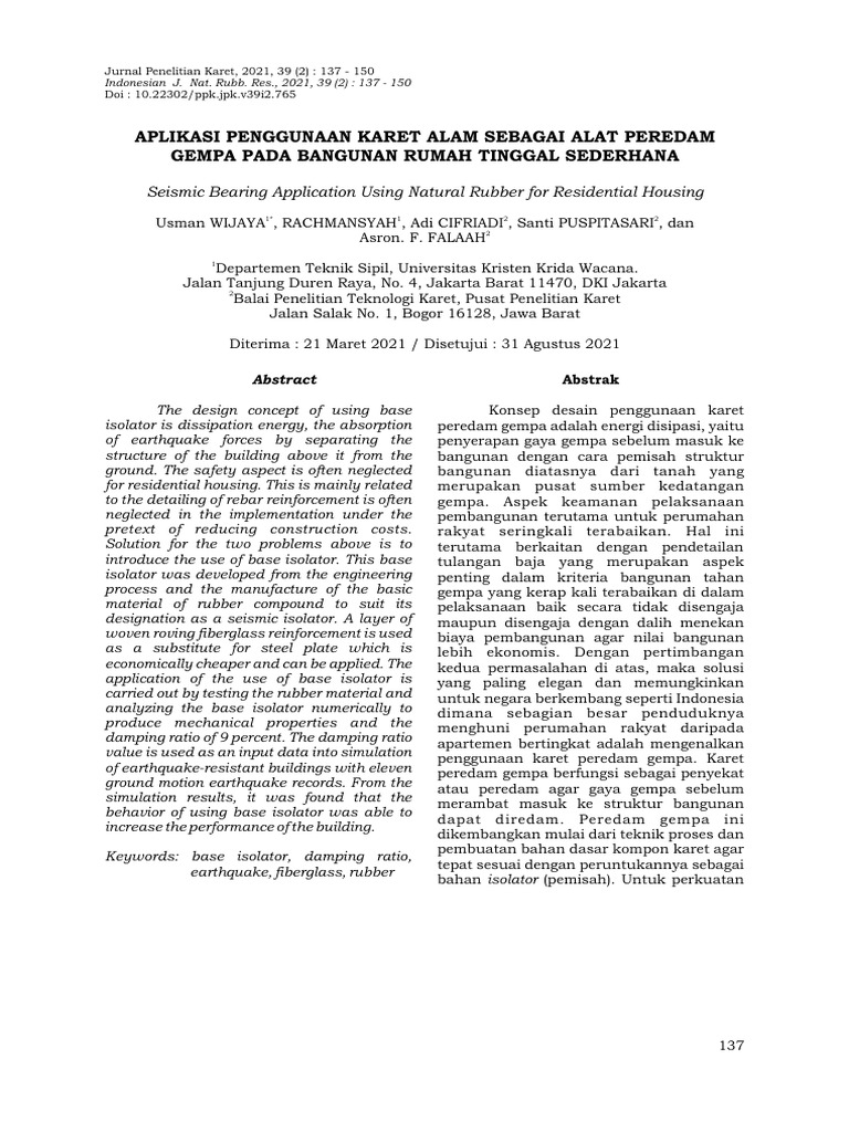 Aplikasi Penggunaan Karet Alam Sebagai Alat Pereda | PDF | Teknologi & Rekayasa