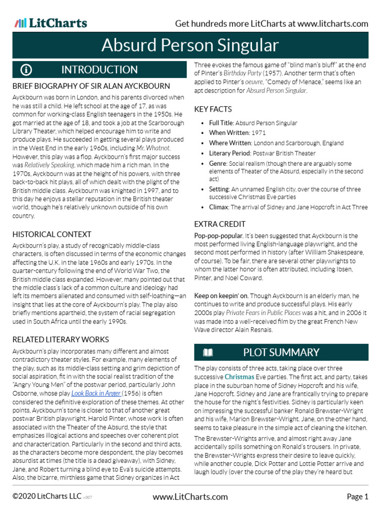 Absurd Person Singular LitChart | PDF | Gender Role | Gender
