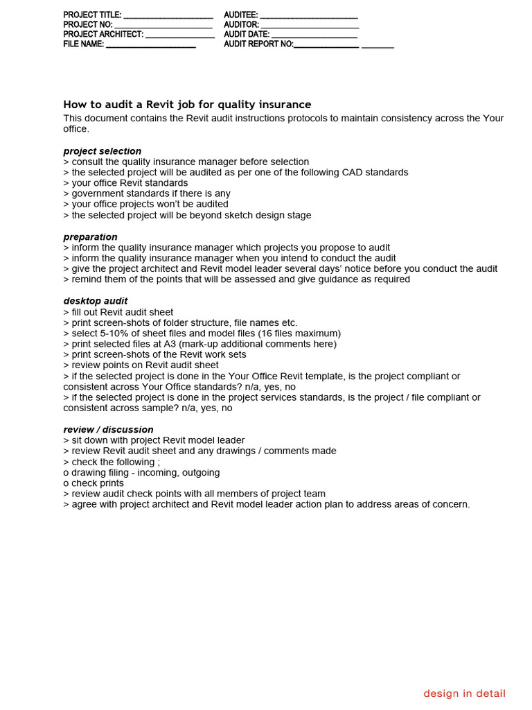 Revit Audit Checklist | PDF | Autodesk Revit | Audit