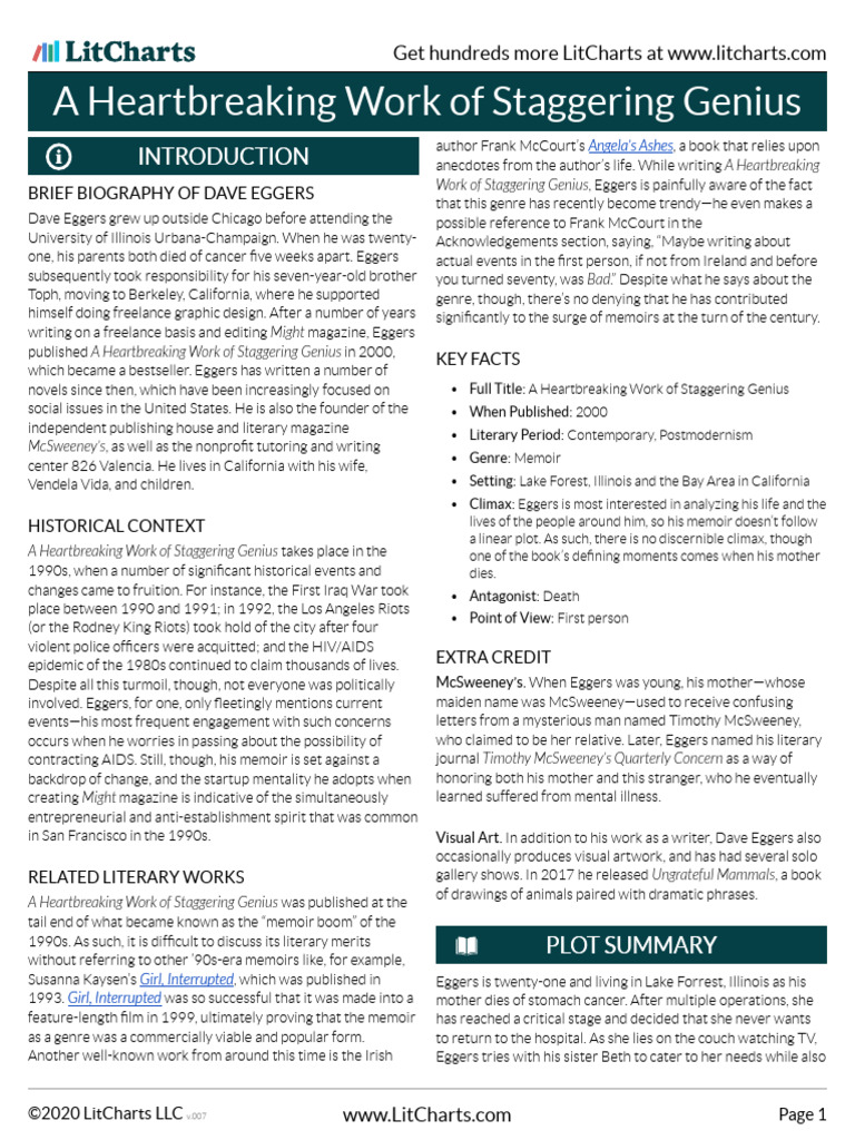 A Heartbreaking Work of Staggering Genius LitChart | PDF