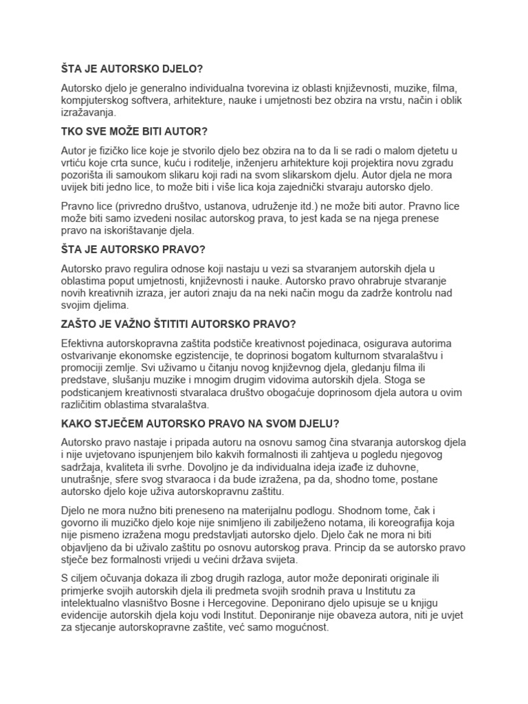 Šta Je Autorsko Djelo | PDF