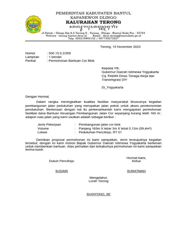 Proposal Rabat RT 1 Pencit - Watu Loncat - 2023-2024 | PDF