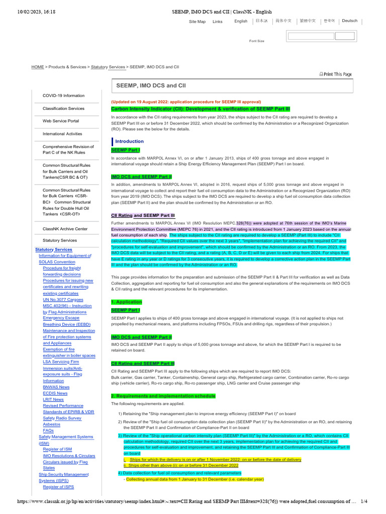 SEEMP Part II & III Compliance Guide | PDF | Ships | Emission Intensity