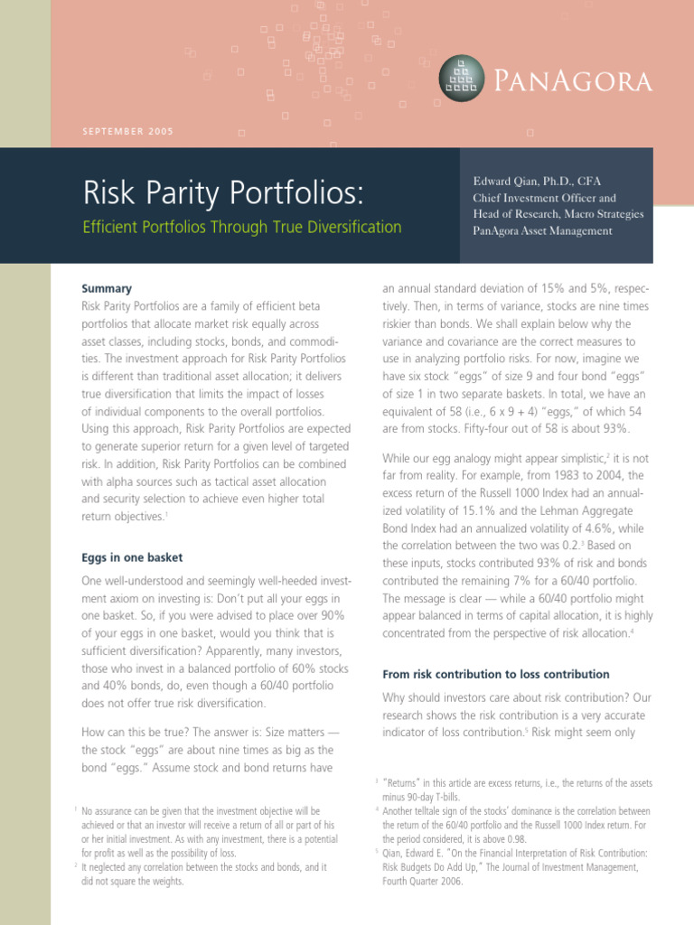 PanAgora Risk Parity Portfolios Efficient Portfolios Through True Diversification | PDF | Asset ...