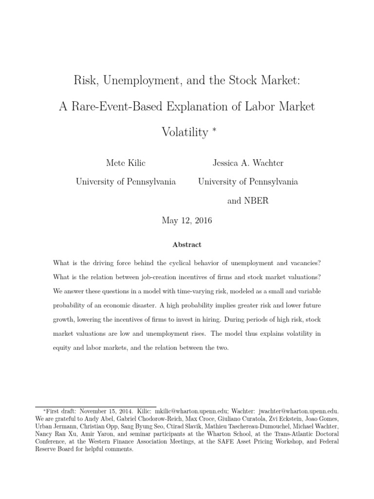 Risk Unemployment and the Stock Market | PDF | Labour Economics | Risk ...