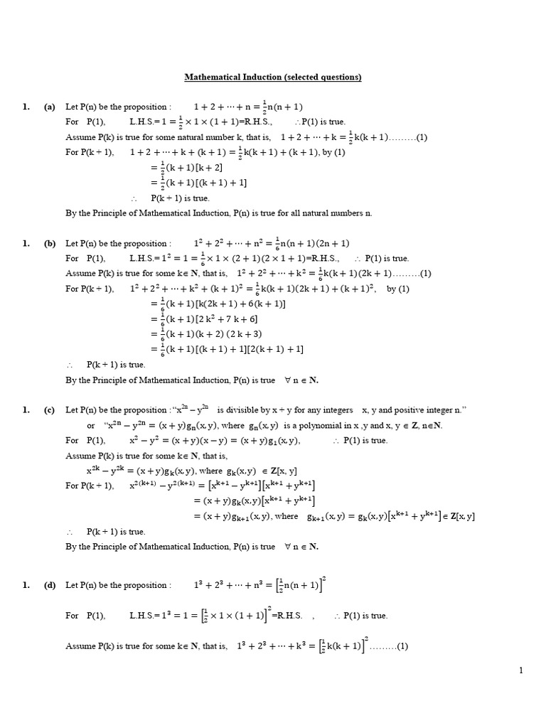Mathematical Induction exercise 1 solution | PDF | Mathematical Logic ... Mathematical Induction exercise 1 solution | PDF | Mathematical Logic ...