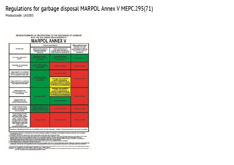 Traconed 141083 Regulations For Garbage Disposal Marpol Annex V Mepc ...