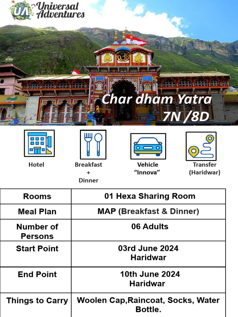 Char Dham 7n8d (2024) Prabhakar Shukla | PDF