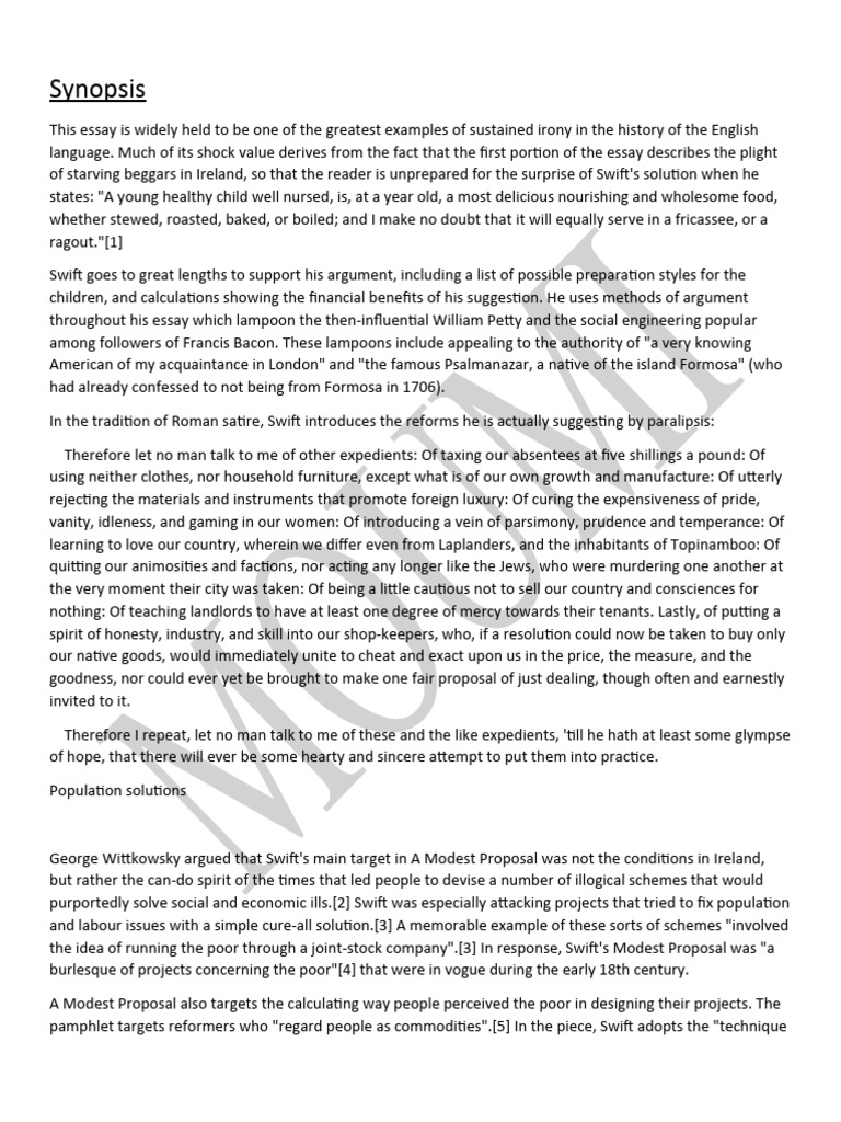 Swift's A Modest Proposal Analysis | PDF | Social Science | Philosophy