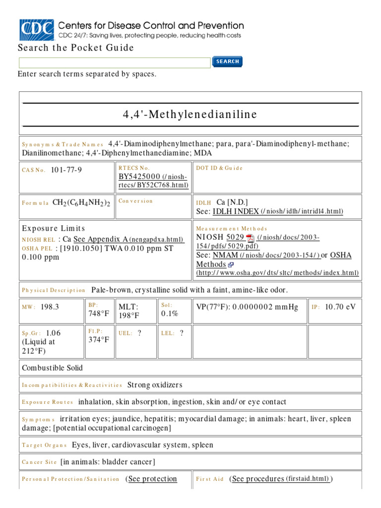 CDC - NIOSH Pocket Guide To Chemical Hazards - 4,4'-Meth | PDF ...