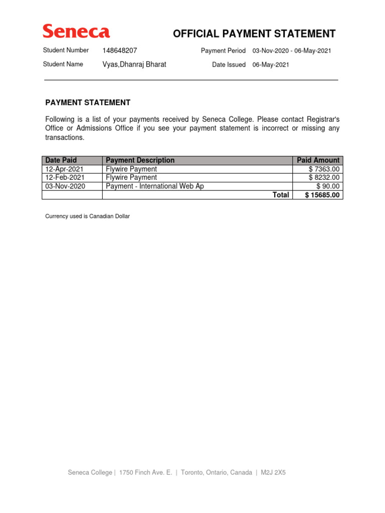 Student Payment Summary | PDF | Finance & Money Management