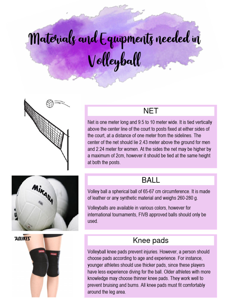 Materials and Equipments Needed in Volleyball | PDF | Volleyball | Shoe