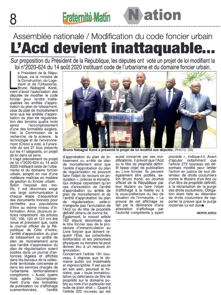 Article Frat Mat - Assemblée Nationale Modification Du Code Foncier Urbain | PDF