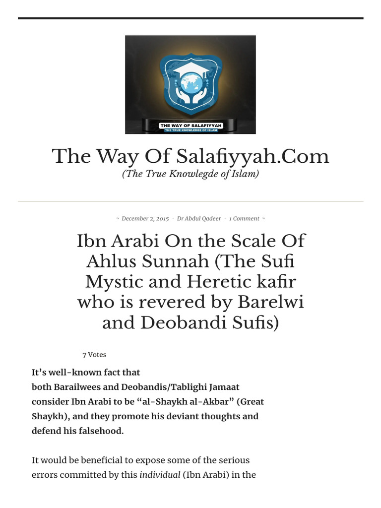 Ibn Arabi On The Scale of Ahlus Sunnah (The Sufi Mystic and Here | PDF ...