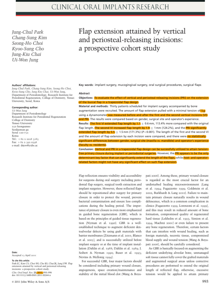 Flap Extension Attained by Vertical and Periosteal-Releasing Incisions ...
