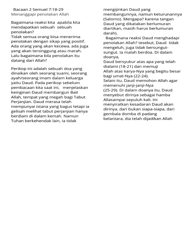Reaksi Daud Terhadap Penolakan Allah | PDF | Agama & Spiritualitas