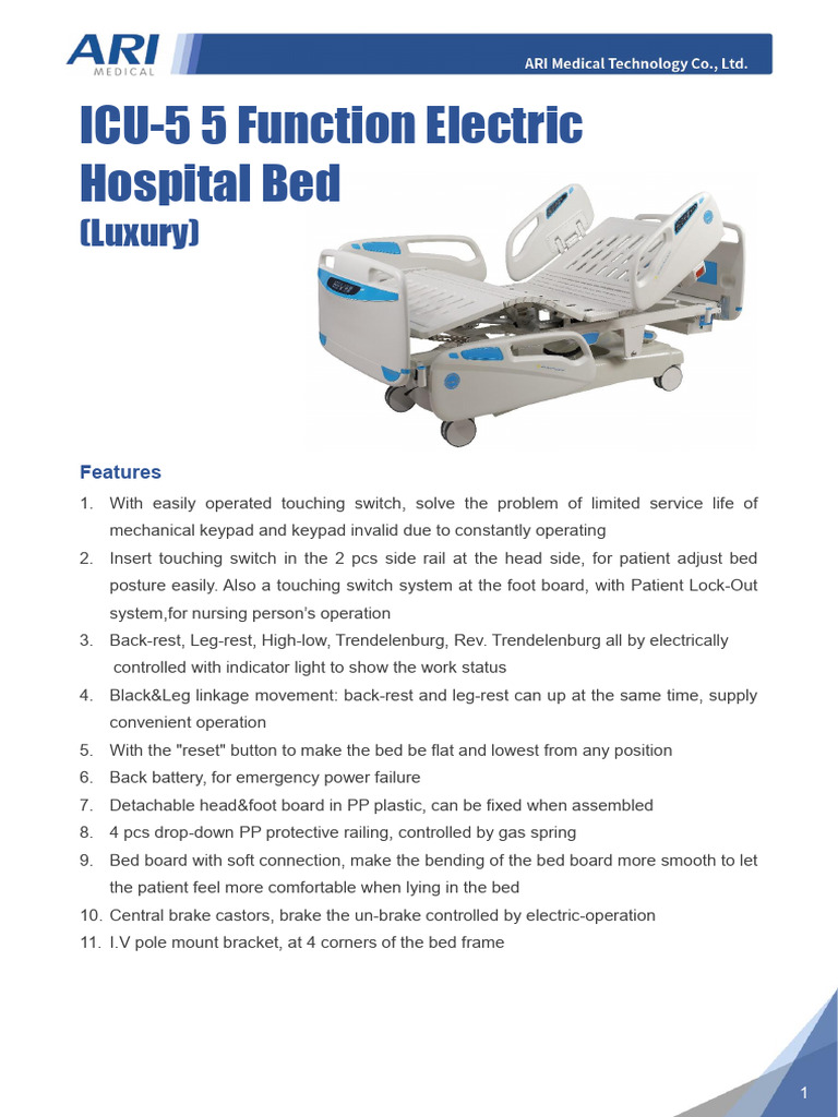 ICU-5 Electric Hospital Bed Features | PDF