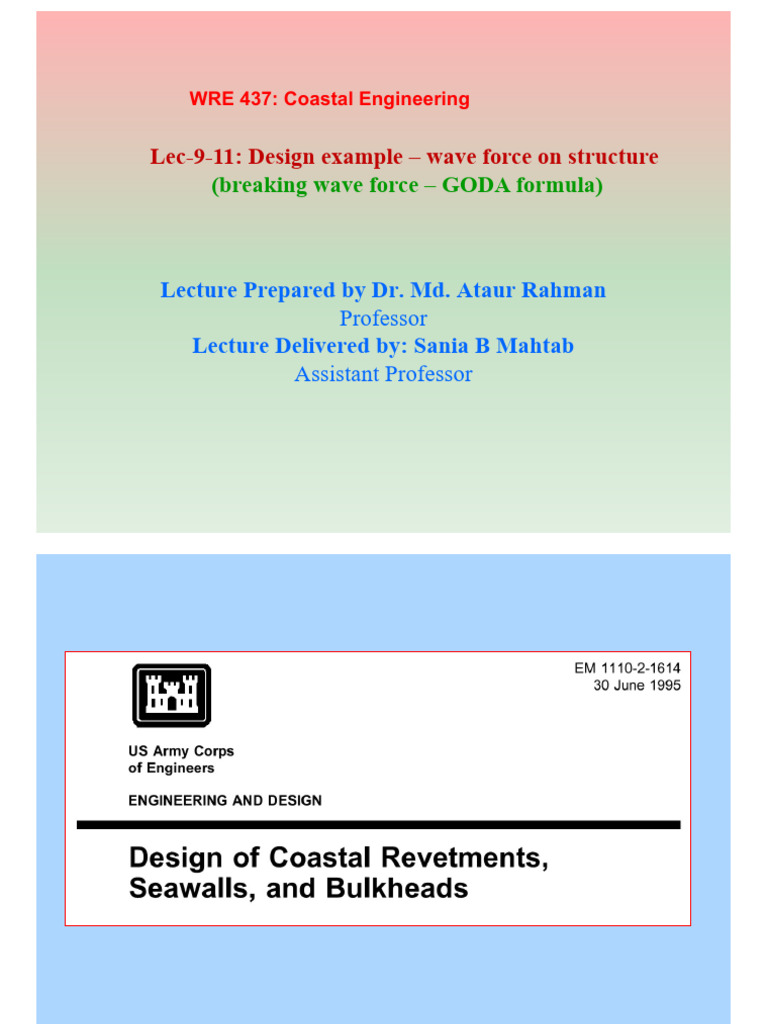 Lec-W9-W11 Design Example - Wave Force on Structures (Breaking - GODA ...
