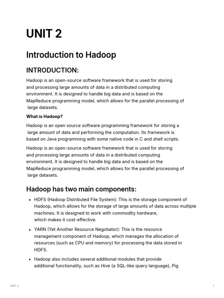 Unit 2-1 | Download Free PDF | Apache Hadoop | Map Reduce