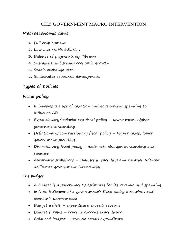 CH.5 Government Macro Intervention | PDF | Fiscal Policy | Balance Of ...