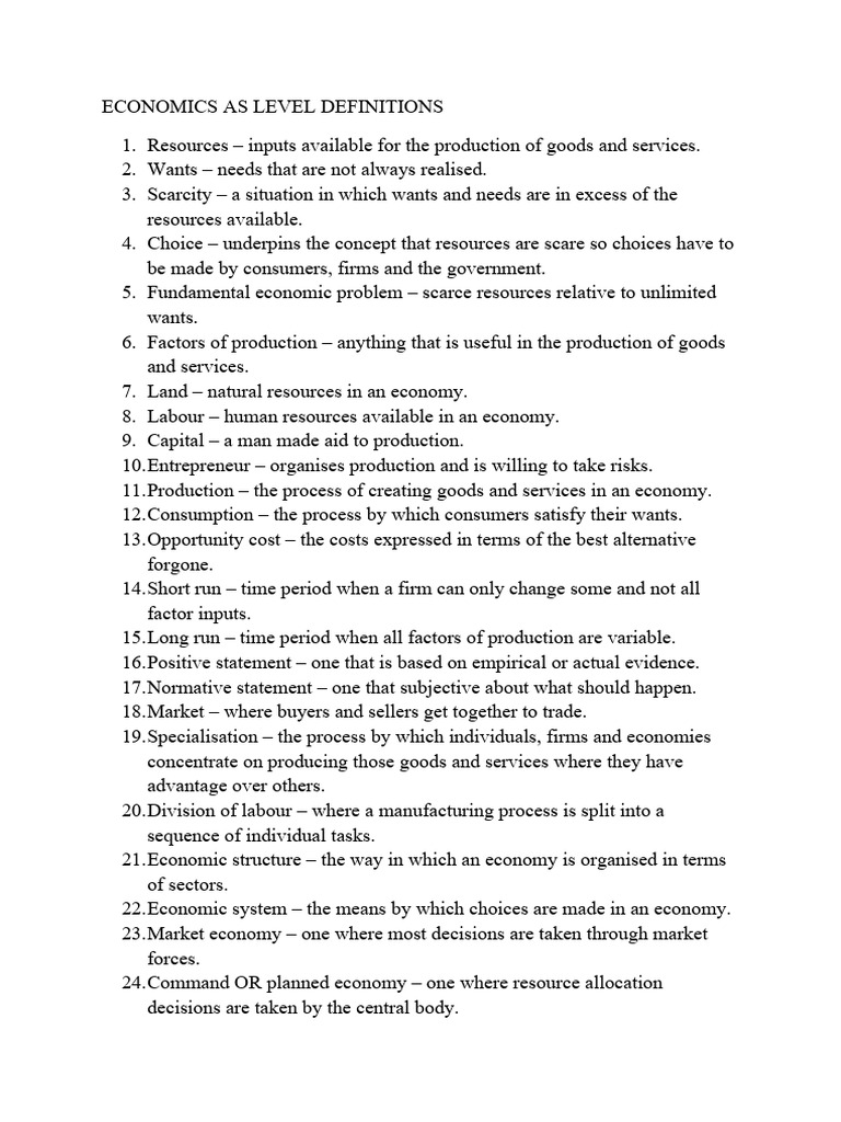 ECONOMICS AS LEVEL DEFINITIONS | PDF | Exchange Rate | Inflation