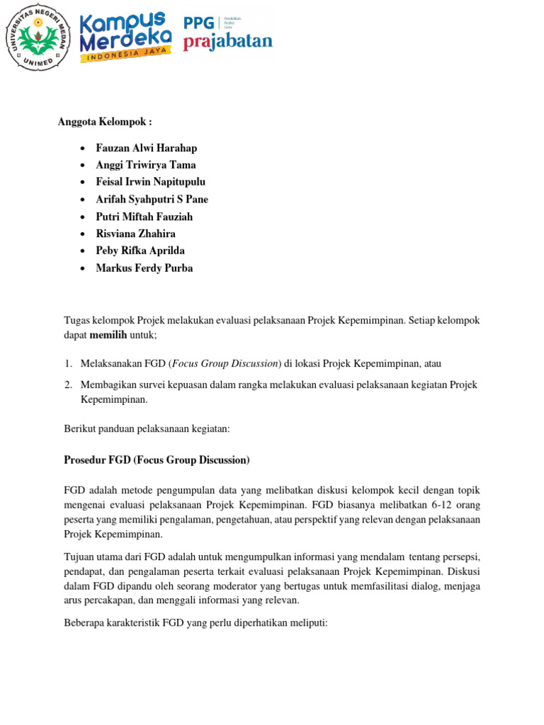 Tugas 13.1. Pelaksanaan FGD Atau Survey Evaluasi Untuk Mengukur ...
