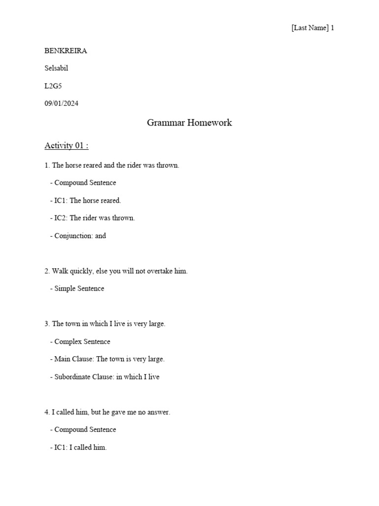 Grammar assignment | PDF | Sentence (Linguistics) | Linguistics