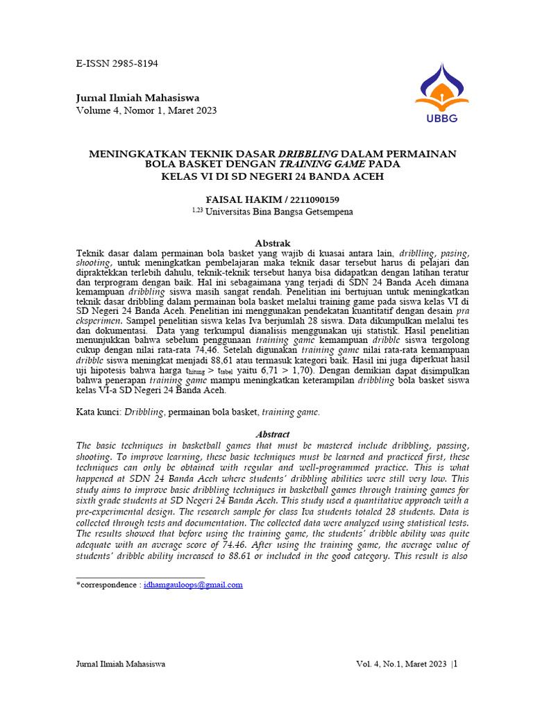 Artikel Bola Basket 2 FAISAL HAKIM | PDF | Olahraga & Rekreasi | Kesehatan Holistik