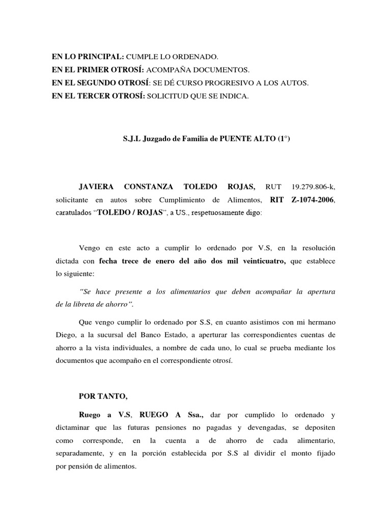 Escrito "Cumple Lo Ordenado", de Fecha 18 de Enero 2024, Apertura Nuevas LAV | PDF | Pensión ...