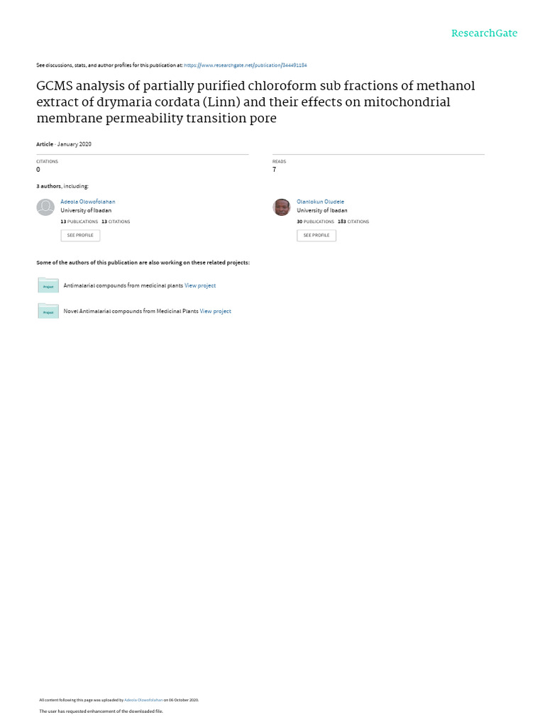 Pub GCMS Analysis of Partially Purified Chloroform Sub Fractions of ...
