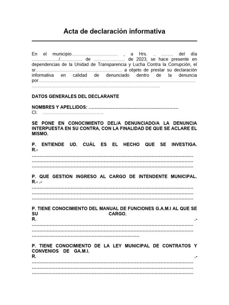 Acta de Declaración Informativa | PDF | Gobierno