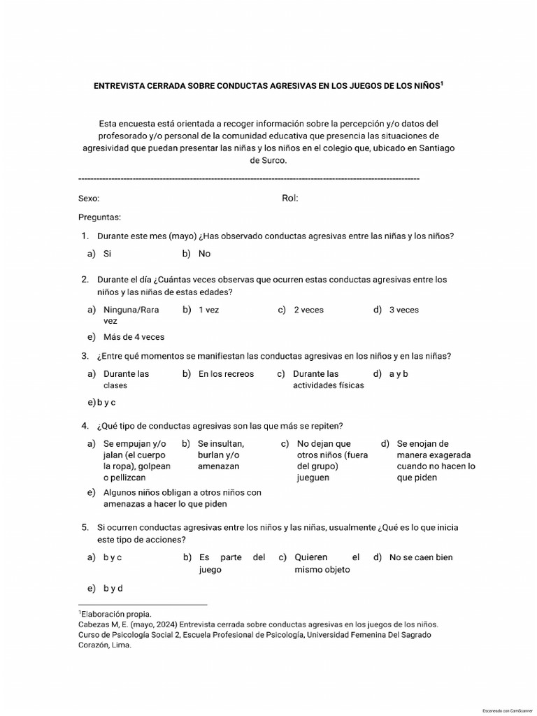 Entrevista Estructurada Cerrada - Psicología Social 2 | PDF