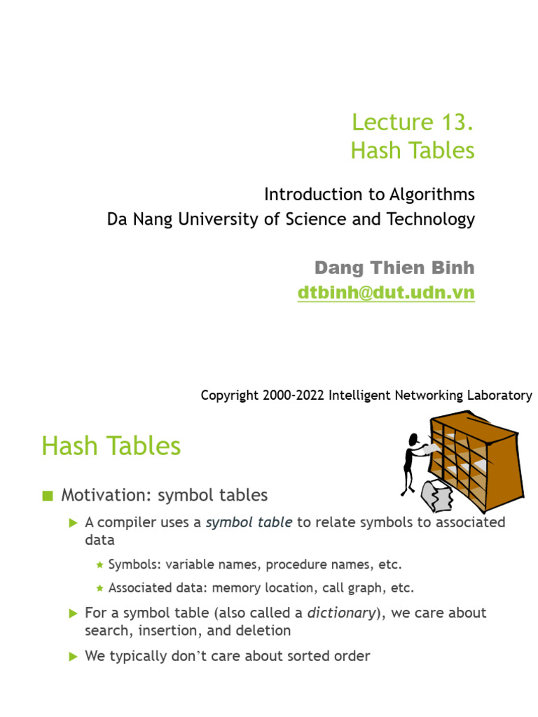 Lecture 13 - Hash Tables | Download Free PDF | Algorithms | Computer Programming