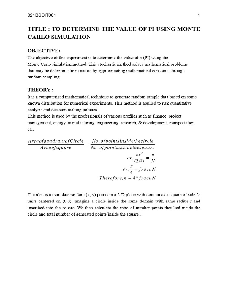 Simulation Lab1 PDF | PDF | Pi | Simulation Simulation Lab1 PDF | PDF | Pi | Simulation