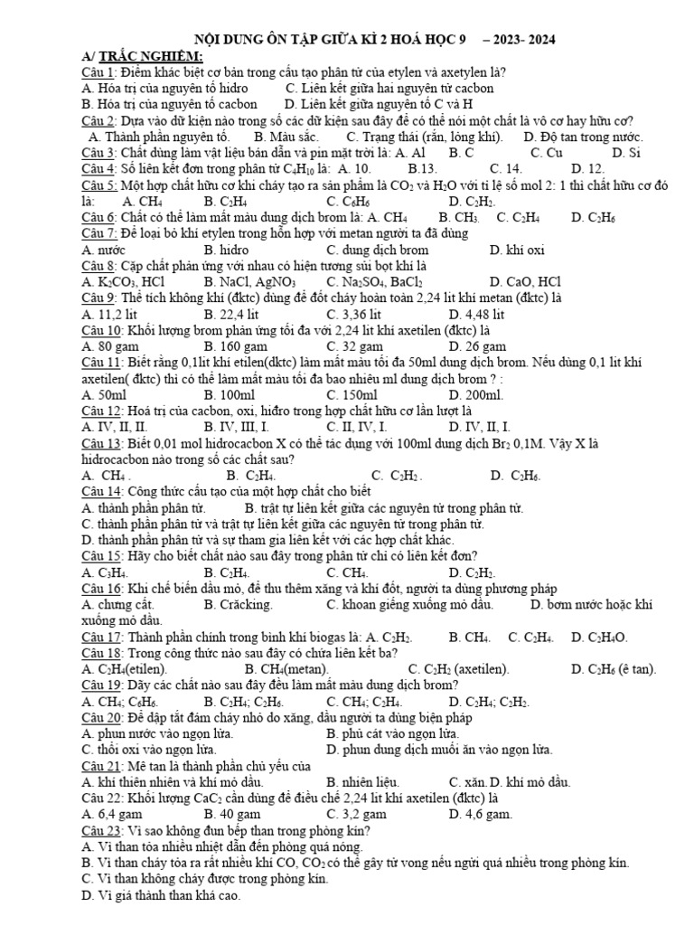 NỘI DUNG ÔN TẬP GK2 HOÁ 9 | PDF