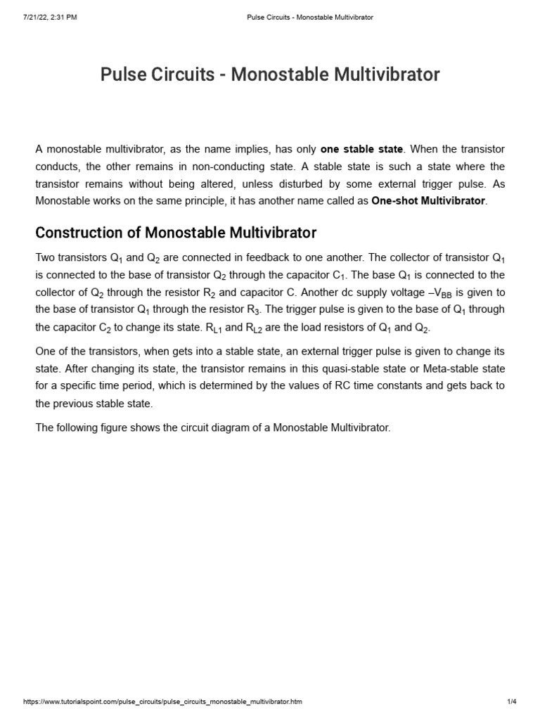Pulse Circuits - Monostable Multivibrator | PDF | Analog Circuits | Electrical Circuits