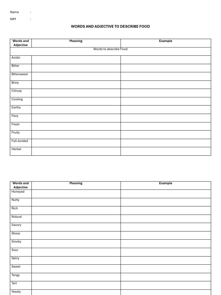 Food Descriptive Words and Textures | PDF | Cooking, Food & Wine