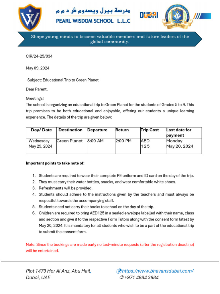 Educational Trip to Green Planet 2024 | PDF | Wellness