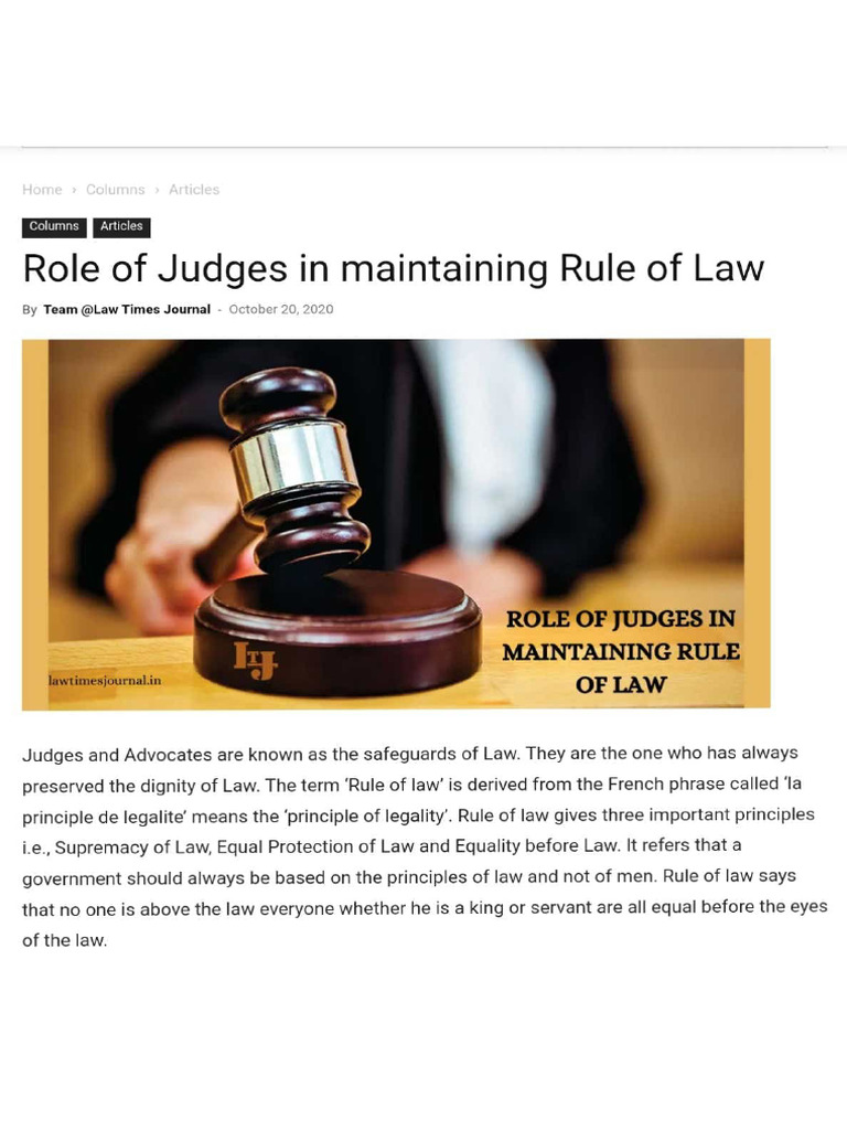 Role of Judges in Maintaining Rule of Law | PDF