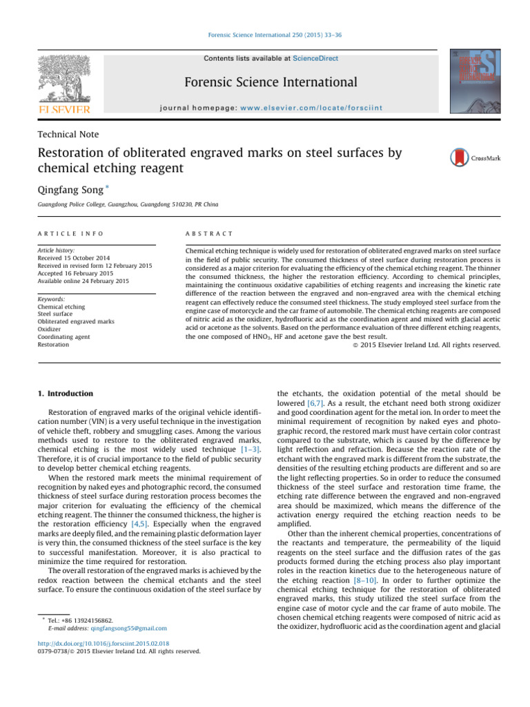 Chemical Etching for Steel Mark Restoration | PDF | Nitric Acid ...