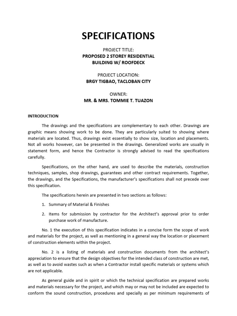 Edited Specifications Tuazon | Download Free PDF | Concrete ...